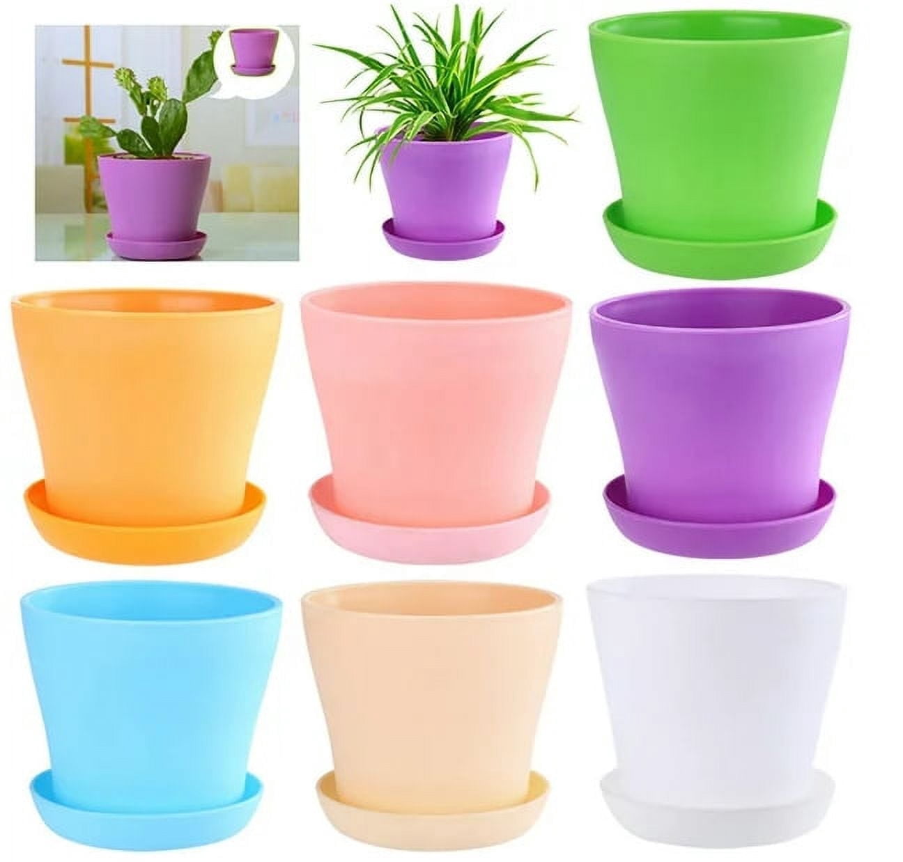 Qesai 8 Pcs 5.5" Plastic Planters Indoor Flower Plant Pots, Topboutique ...