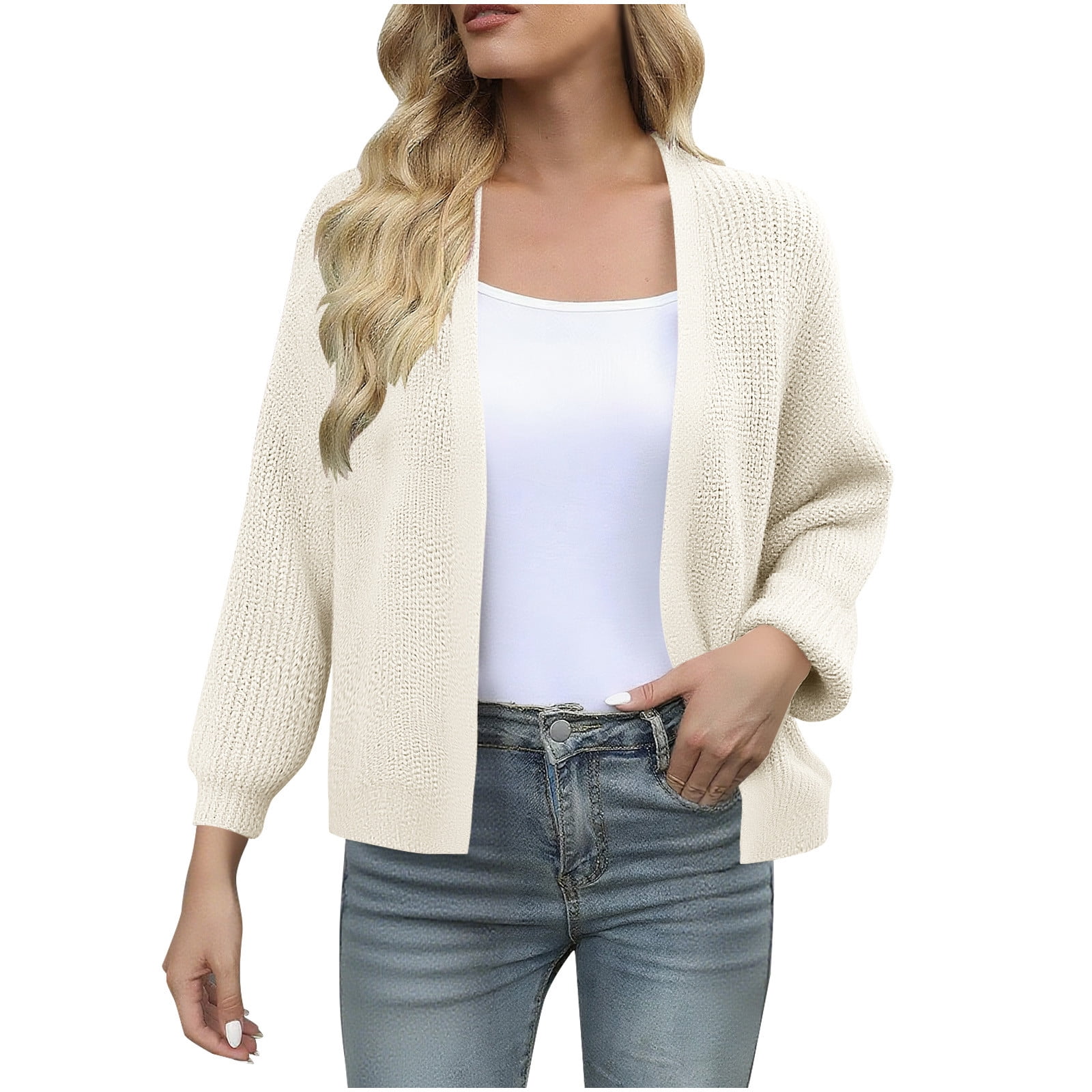 Qetyuw Cardigan Sweater for Women Crochet Knit Long Sleeve Casual Coat ...