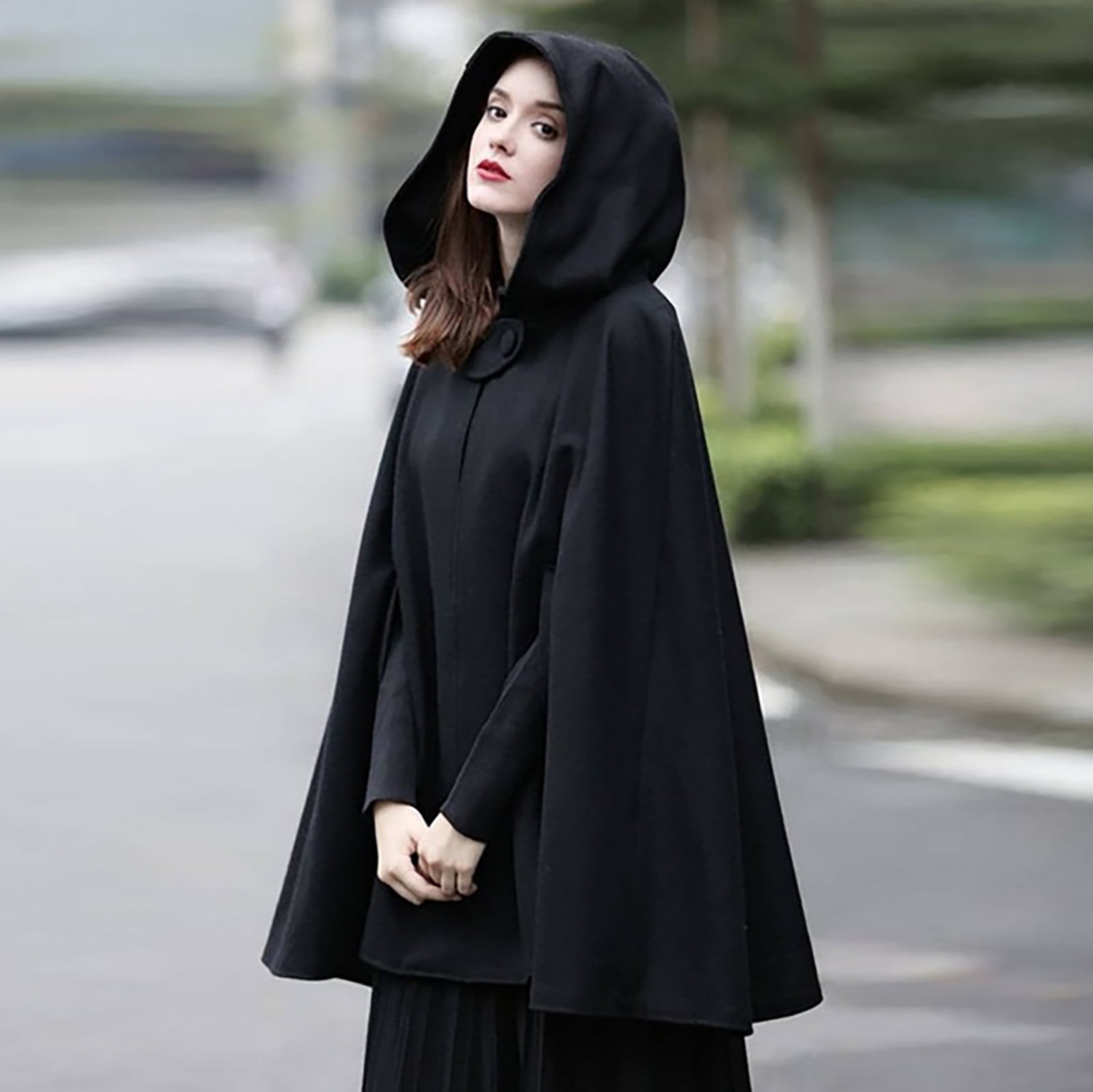 Qetyuw Winter Cloak for Women Wool Blend Hoodies Open Front Woolen Cape ...