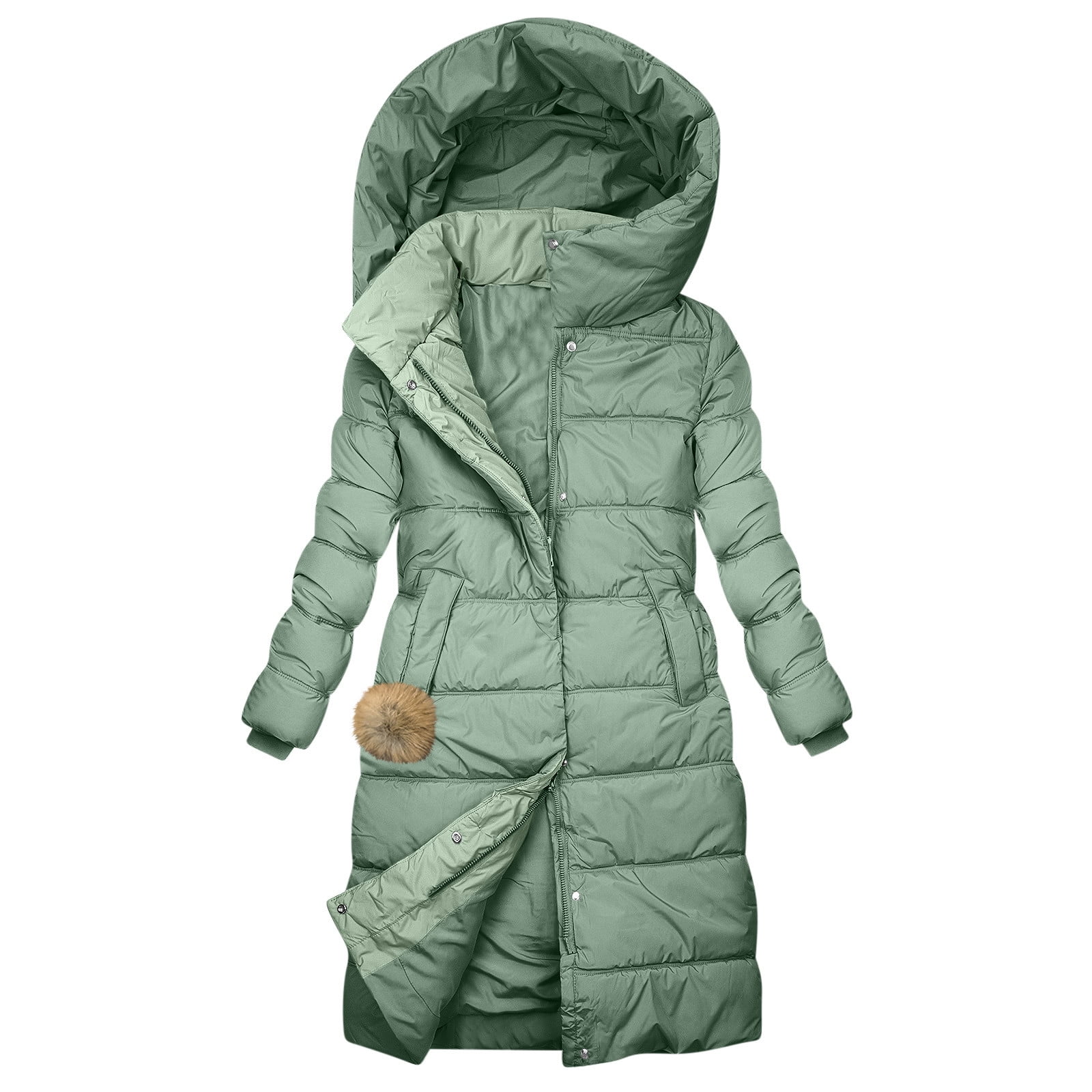 Qetyuw Winter Long Puffer Coat Casual Warm Long Sleeve Open Front ...