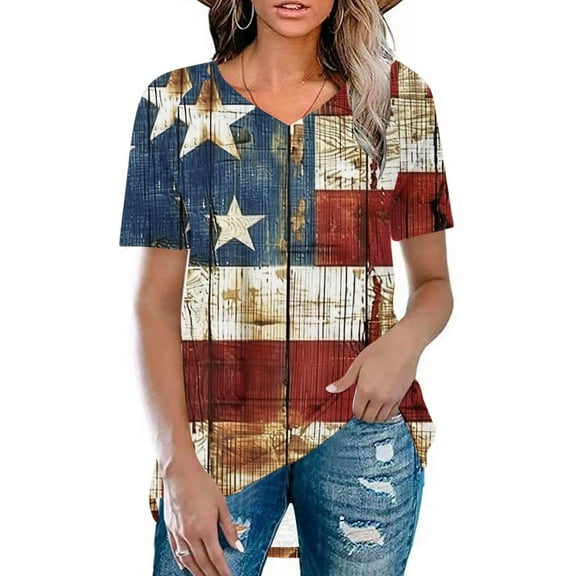 ibuvkizy Summer Independence Day Shirts for Women Fashion American Flag ...