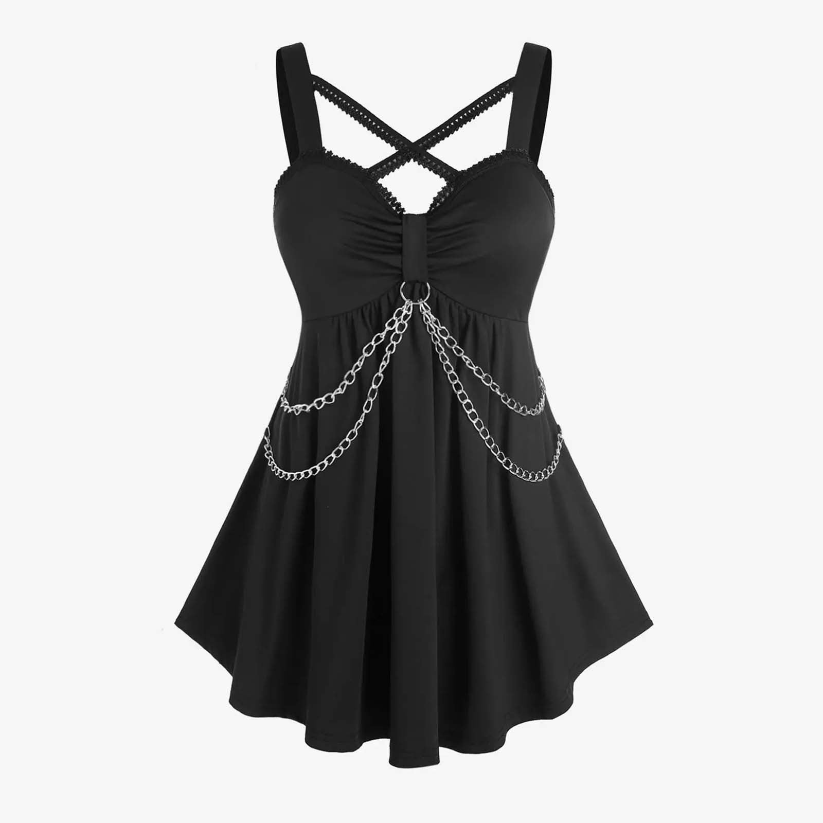 Qetyuw Women's Criss Cross Back Dresses Dressy Casual Sleeveless V Neck ...