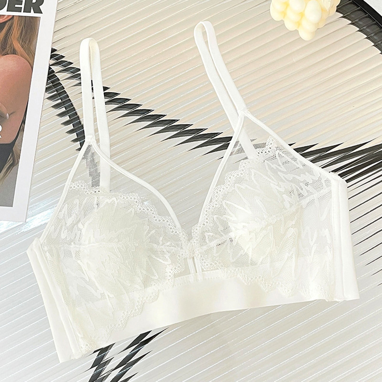 Qetyuw Women's Triangle Cup Bras Elegant Sexy Floral Lace Bralette ...