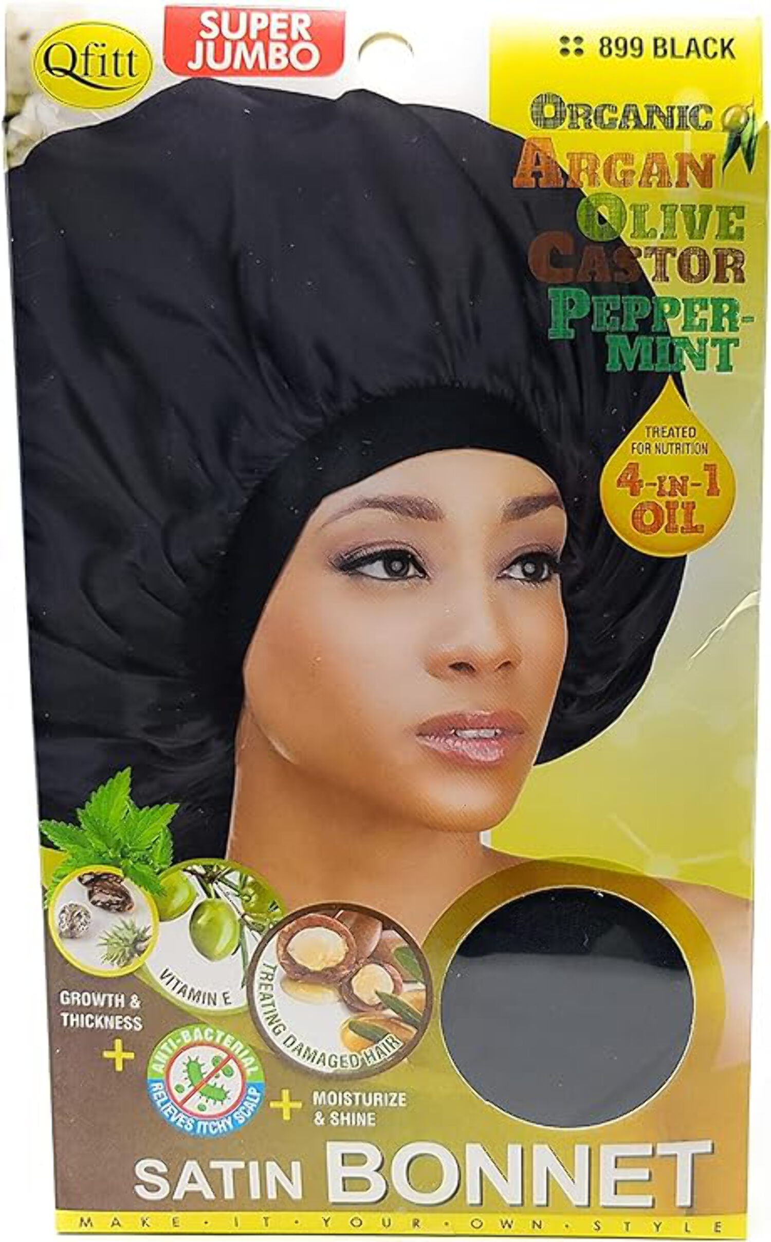 Qfitt Jumbo Satin Bonnet Black, Treated with Argan Oil, Shea Butter ...