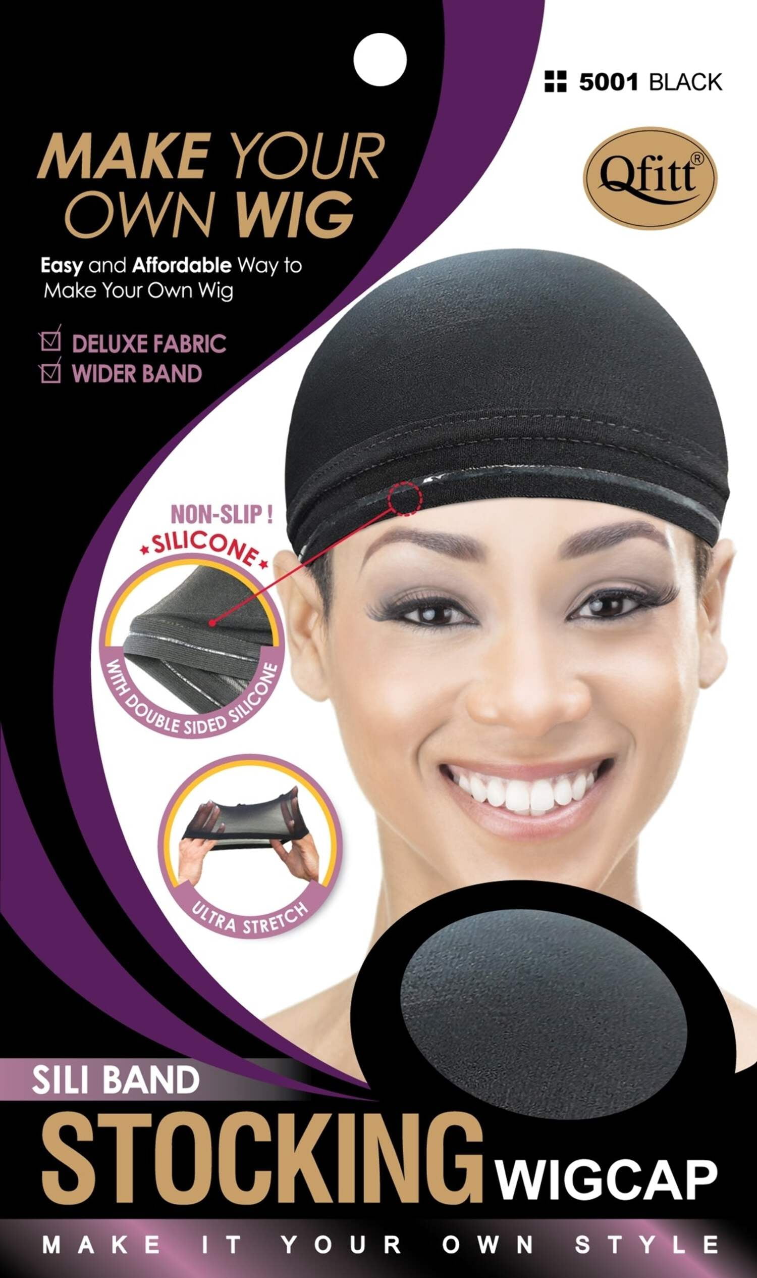 Qfitt - Sili Band Stocking Wig Cap BLACK (#5001) - Walmart.com