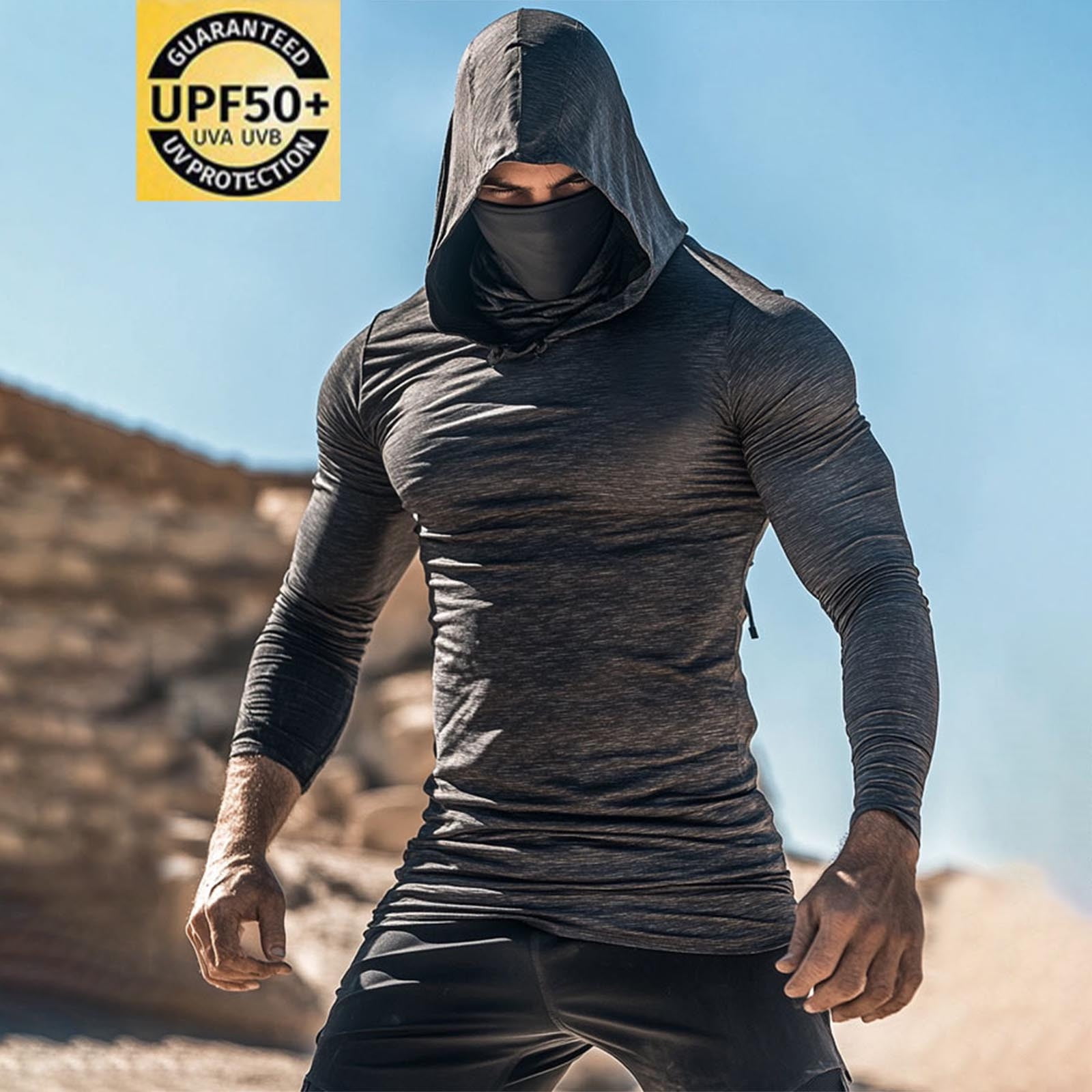 Qgtaibl Hooded Sun Shirts for Men UPF 50+ Long Sleeve UV Protection ...