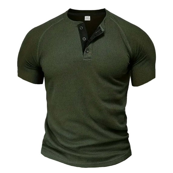 Qgtaibl Mens Henley Short Sleeve T-Shirt Slim Fit V Neck Buttons Shirt ...