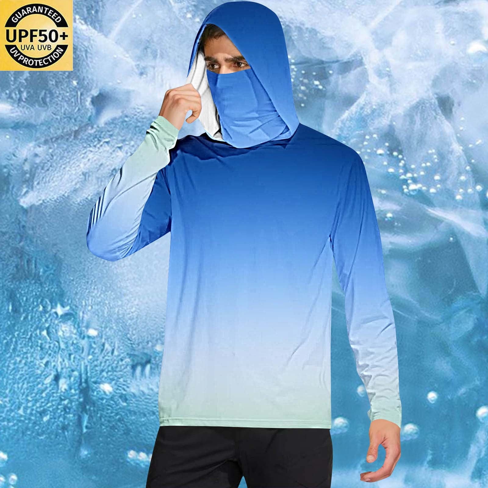 Qgtaibl Mens Quick Dry Sun Hoodie UV Rash Guard Hiking Shirt with Face ...