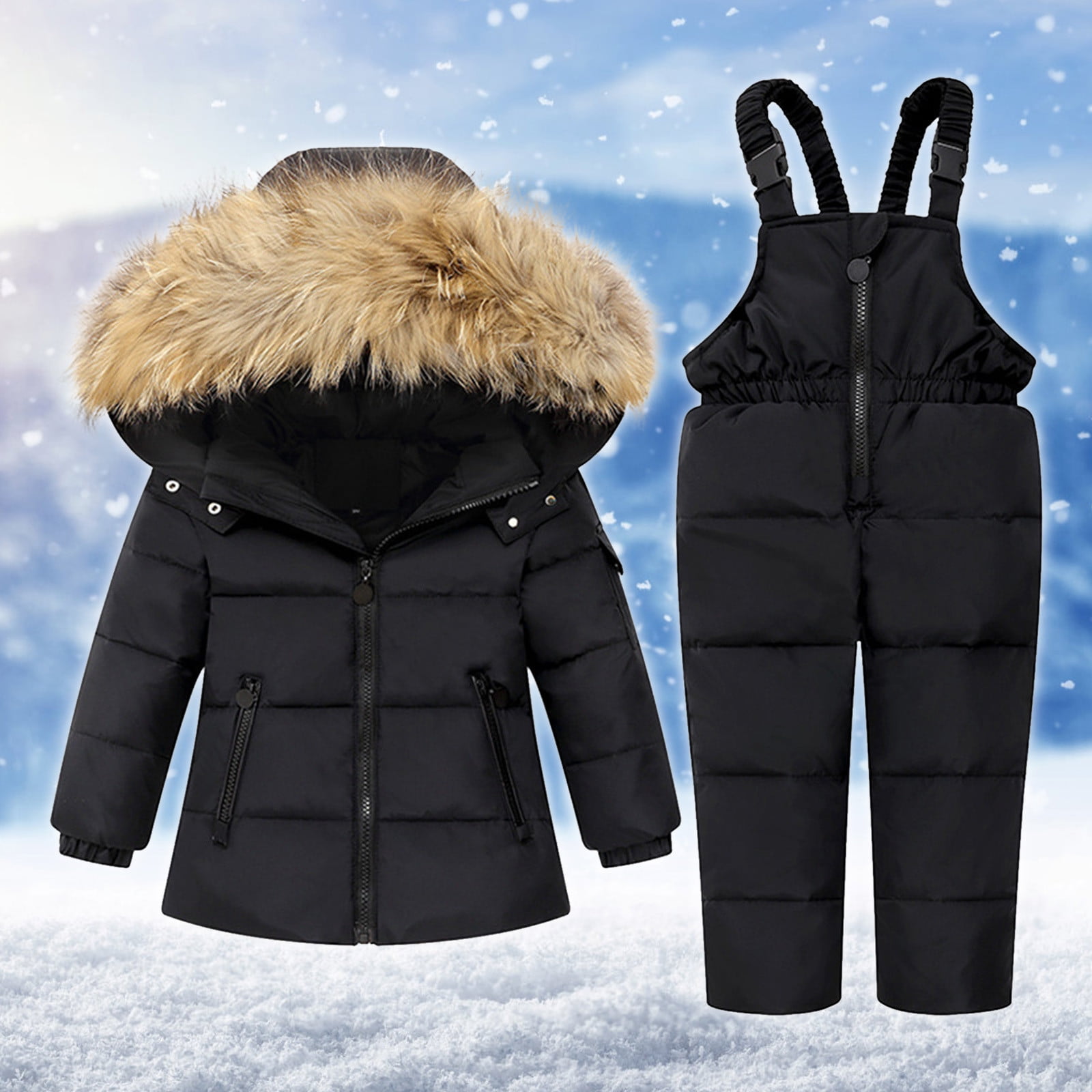 Qhnvtd Children Ski Set Hooded Parka Boy Kids Overalls Toddler Girl Clothes Winter Warm Down ...