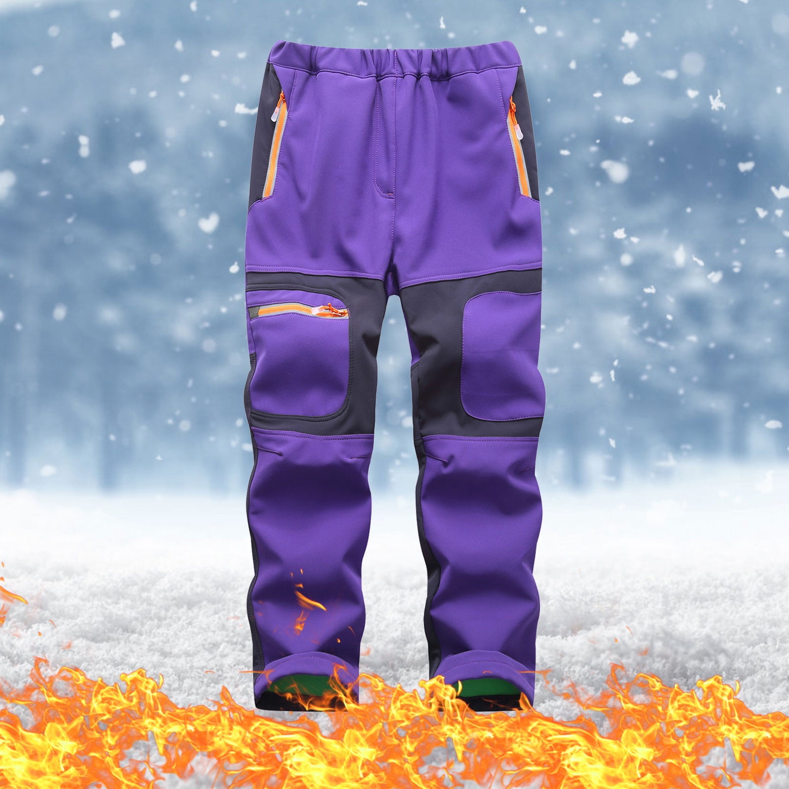 Qhnvtd Kids Waterproof Softshell Trousers Outdoor Thermal Fleece Lined Hiking Ski Pants Boys ...