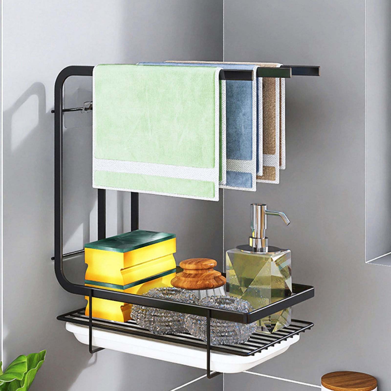 Qhnvtd Kitchen Storage Rack, Wall Hanging, Dishcloth Sponge Holder ...