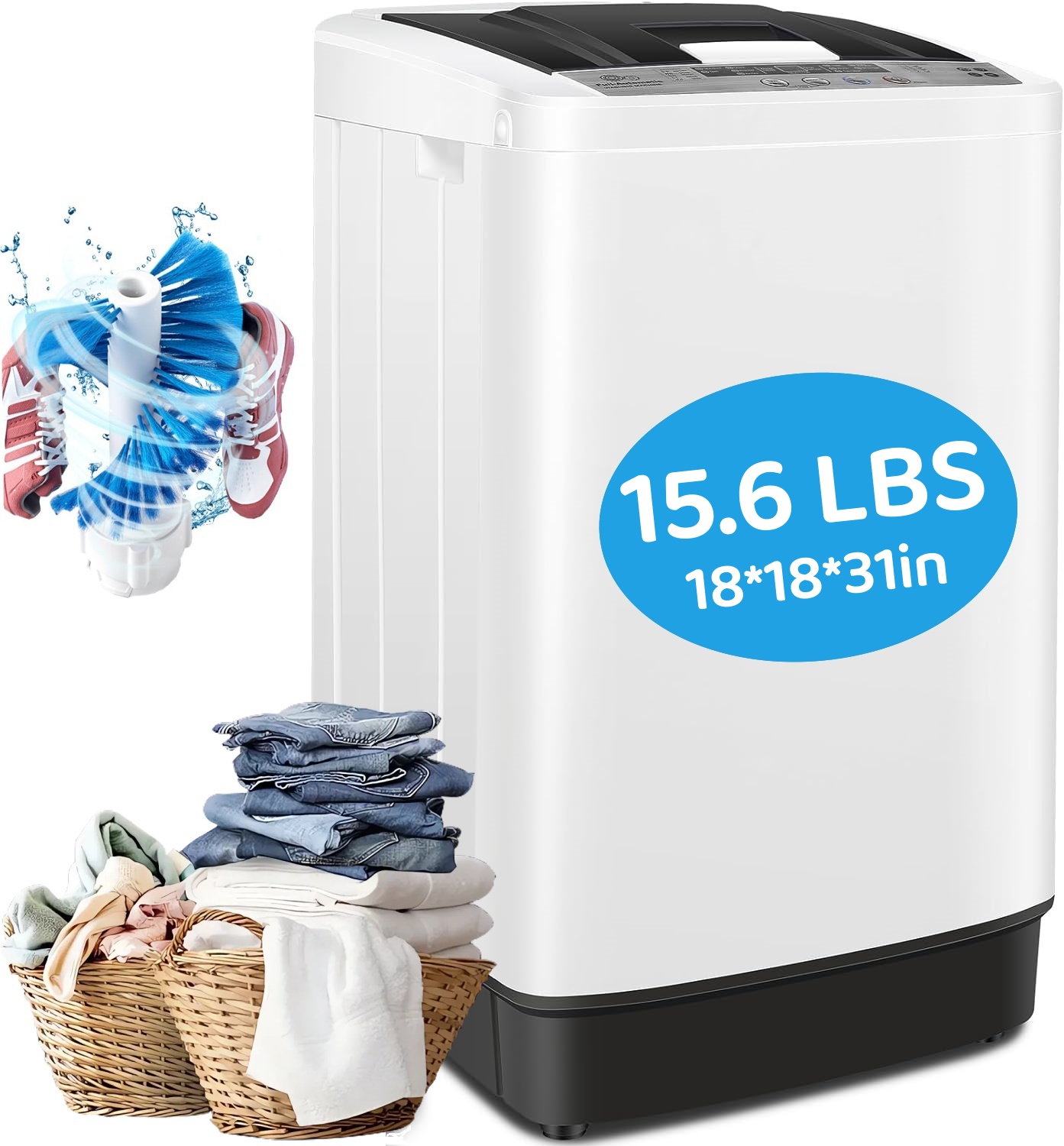 Qhomic 15.6lbs Portable Washing Machine, Upgraded Laundry and Shoe ...