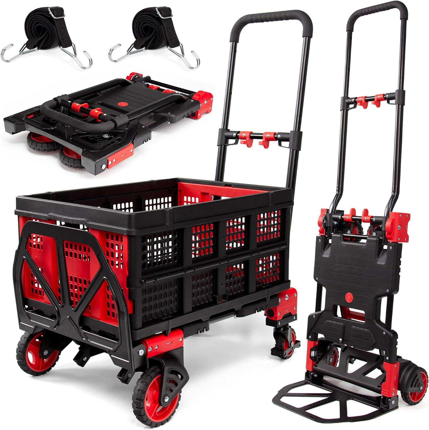 Qhomic 330 lbs Folding Hand Truck, 4-Wheel and 2-Wheel Combo Expandable ...