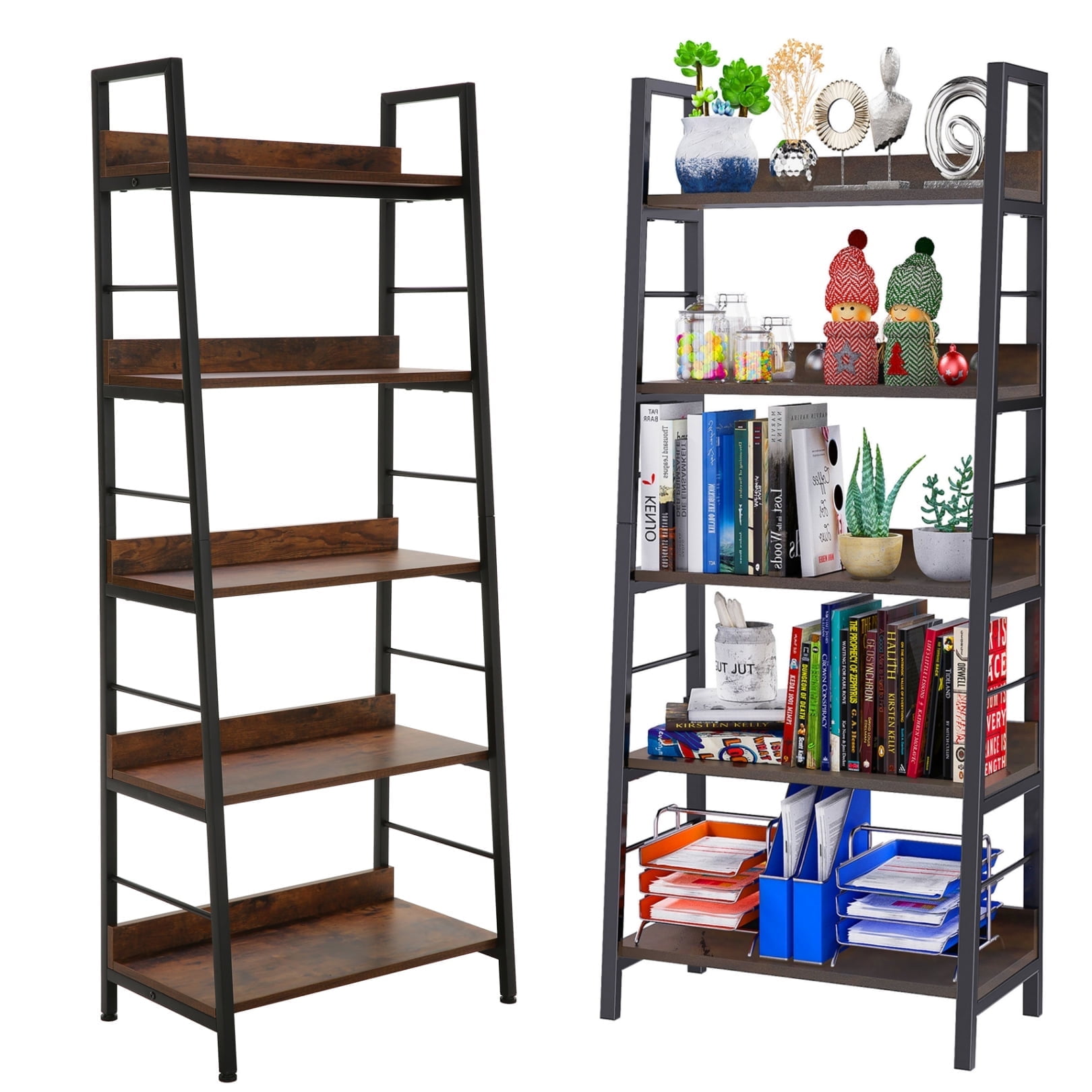 Qhomic 5-Tier Open Metal Bookshelves, Ladder Shelf Bookcase, Leaning ...