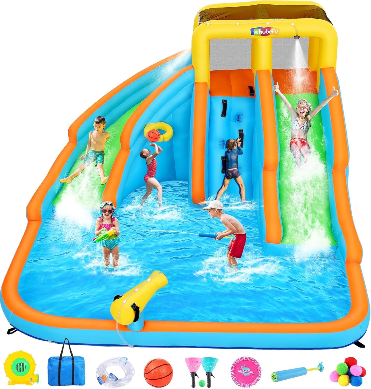 Veeboto Inflatable Water Slide with Blower, Double Slides with Pool ...