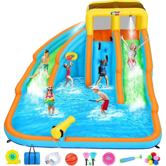 Veeboto Inflatable Water Slide with Blower, Double Slides with Pool ...
