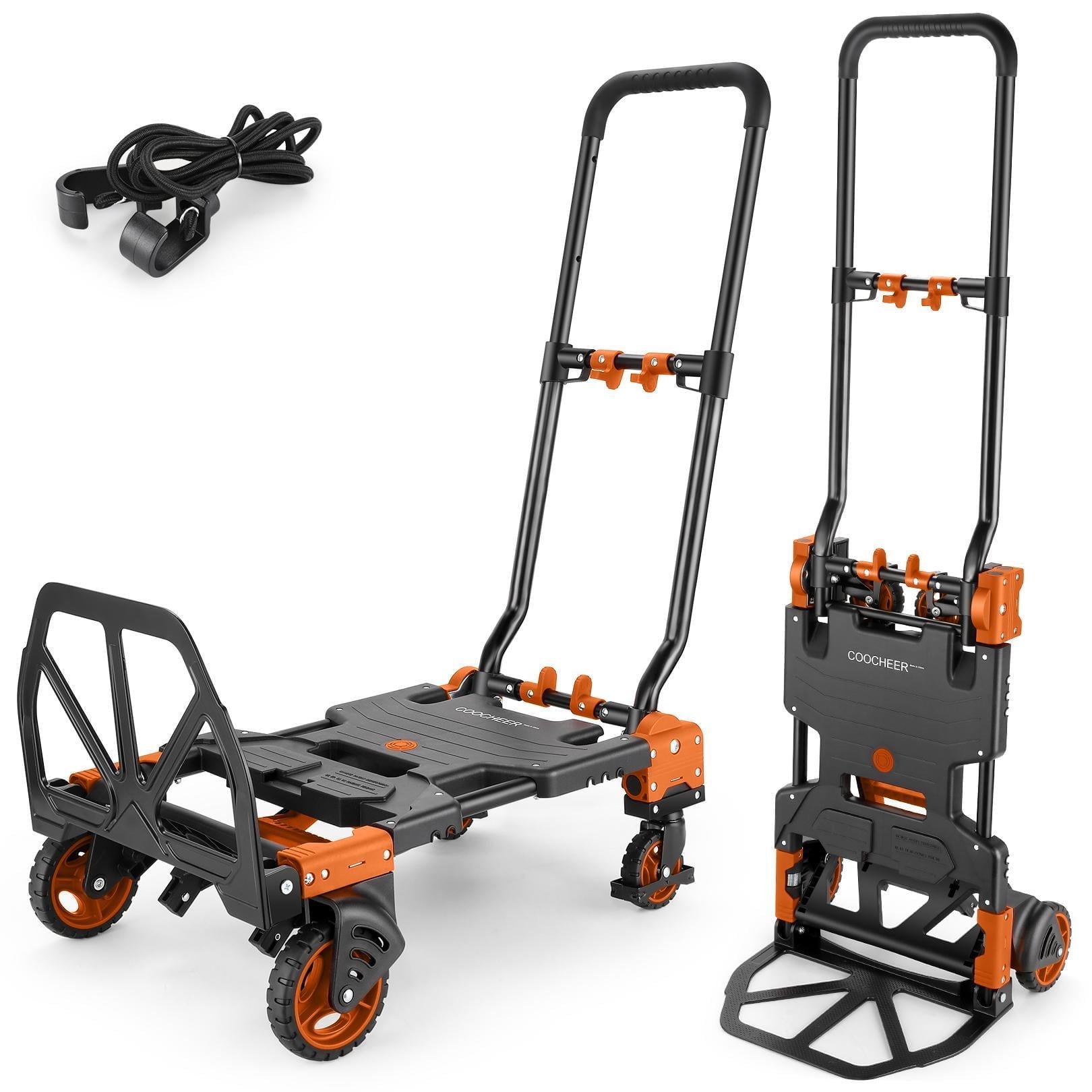 Qhomic Heavy Duty Hand Truck with 4 Rubber Wheels, Max Load 300Lbs 2-in ...