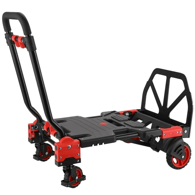 Qhomic Heavy Duty Hand Truck with 4 Rubber Wheels, Max Load 300Lbs 2-in ...