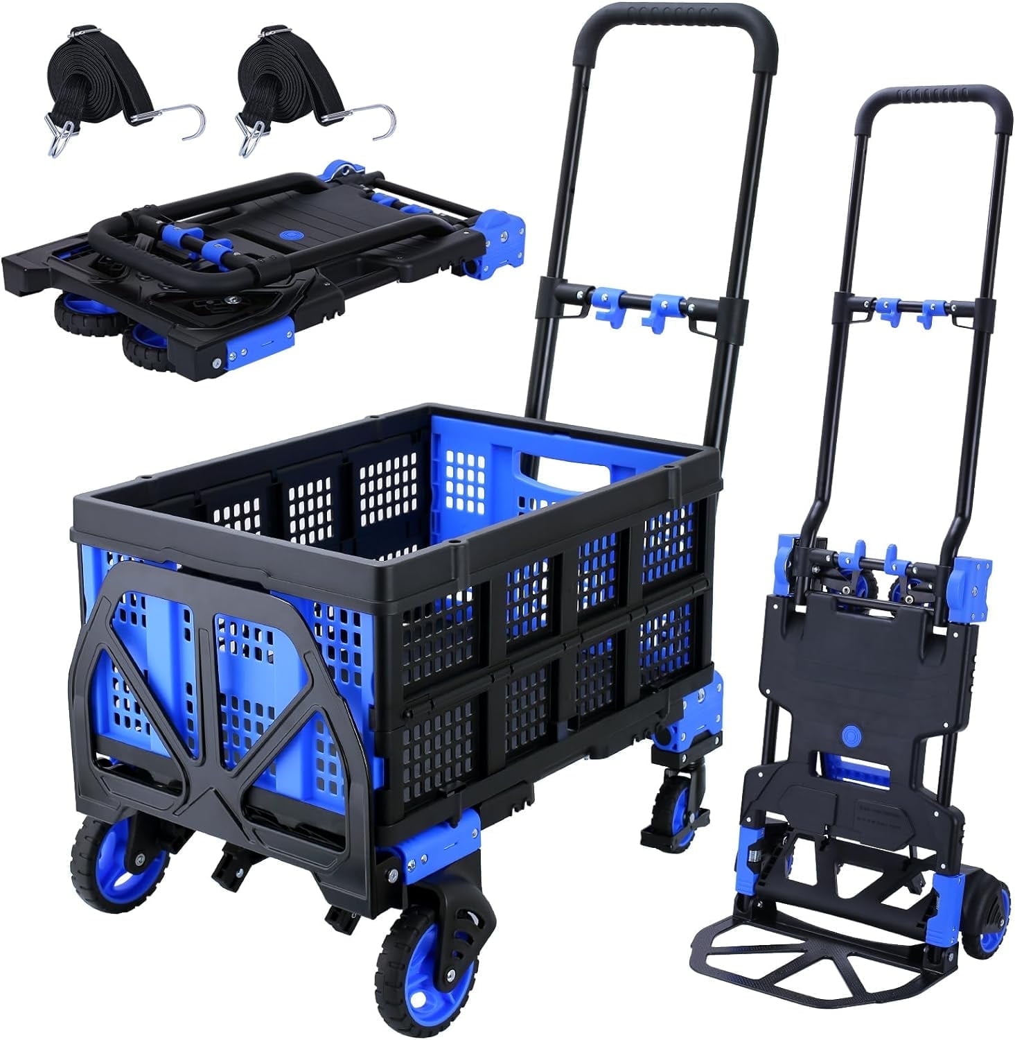 Qhomic Heavy Duty Hand Truck with 4 Rubber Wheels, Max Load 300Lbs 2-in ...