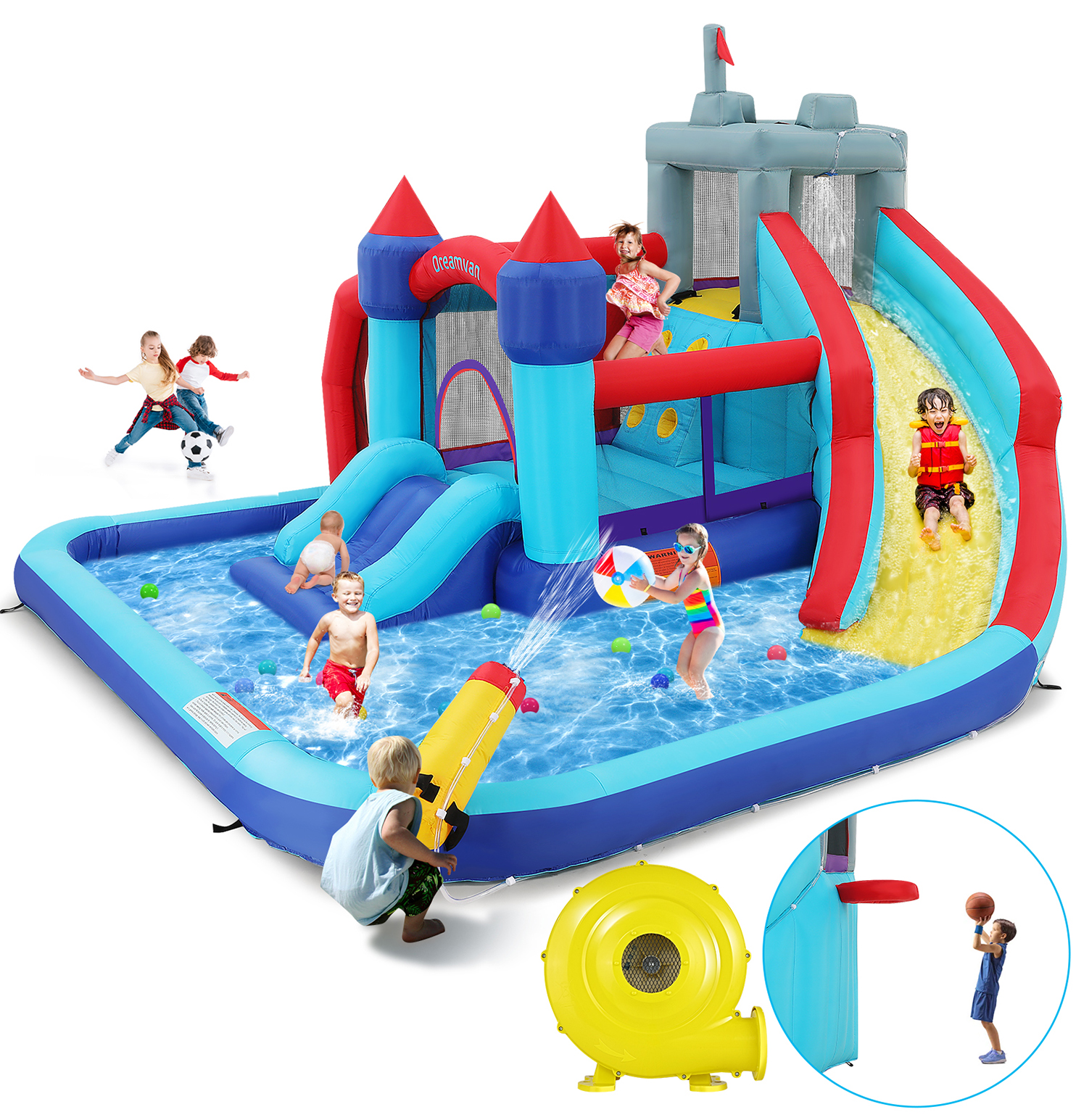 Gymax Kid Bouncy Castle Inflatable Water Slide & Climbing Wall without ...