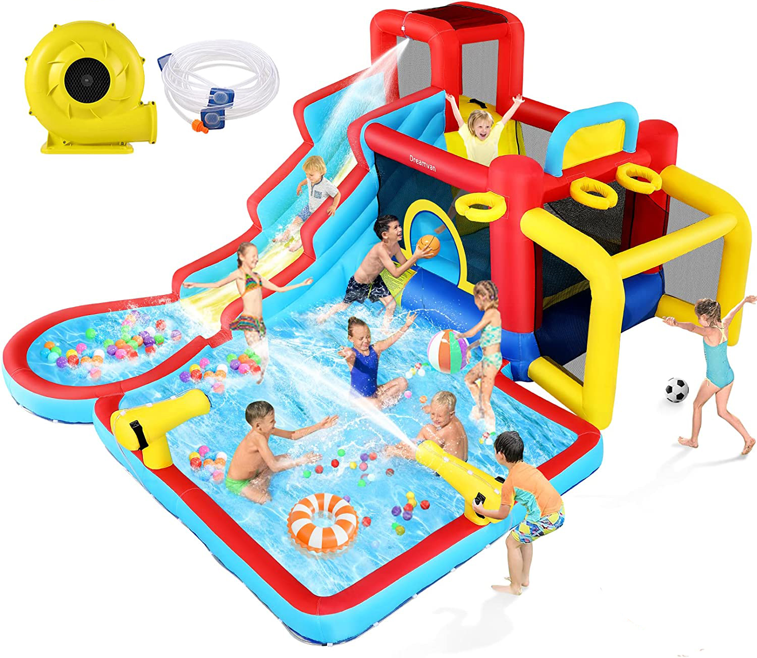 Gymax Large Inflatable Water Park for Kids with Blower, Bounce House ...