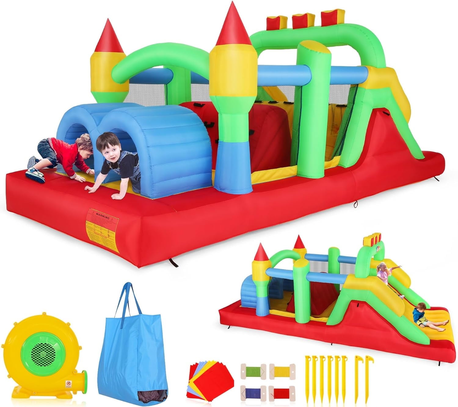 Qhomic Bounce House with Blower, Inflatable Castle with Extra Wide ...