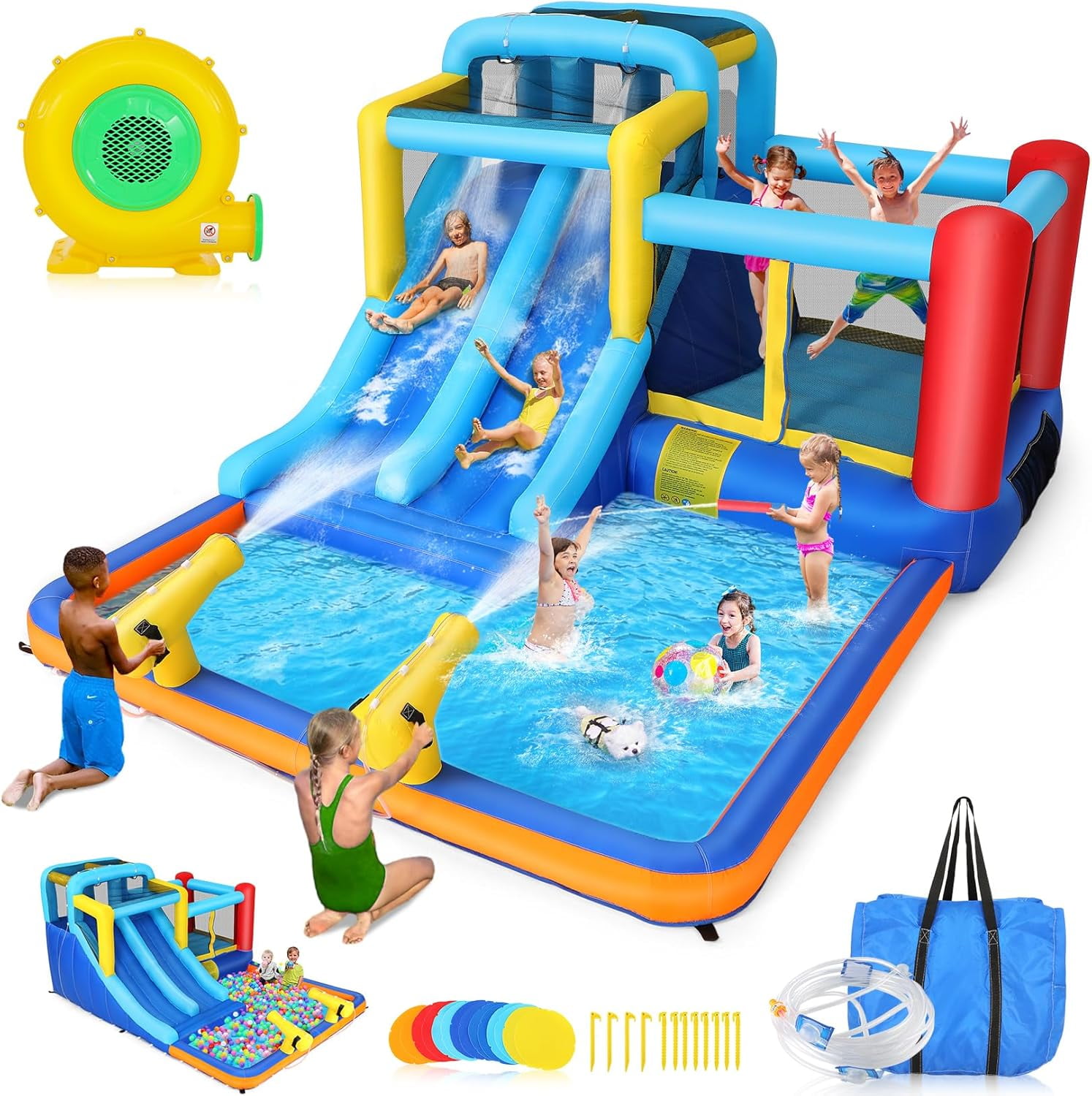 Qhomic Inflatable Bounce House Water Slide, 2 Slides, Ball Pit ...