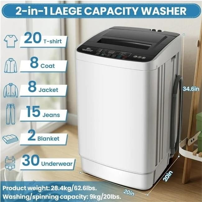 Qhomic AMB005584_2 Qhomic AMB005584_2 Portable Washing Machine 20 Ibs ...