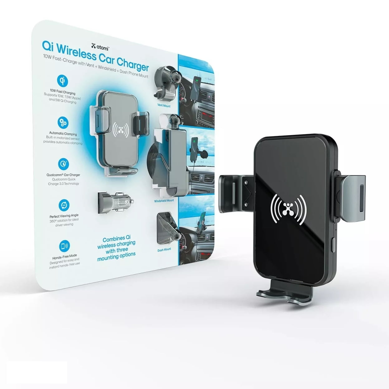 Atomi Qi Wireless 10w Fast Charging Car Charger Phone Holder with Vent ...