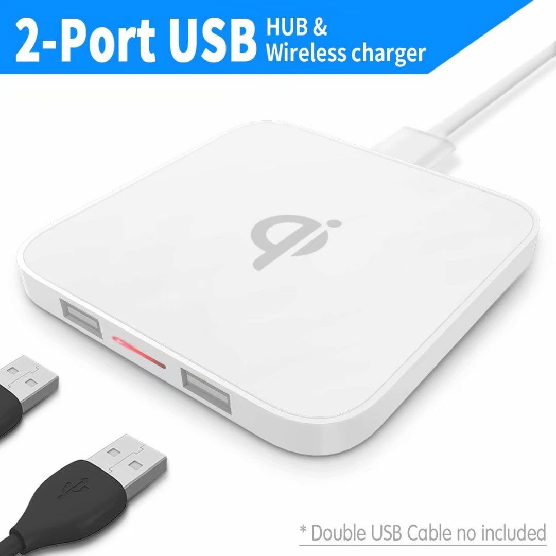 Qi Wireless Charger Mat, CC-Show Portable Cordless 2-Port USB Hub ...