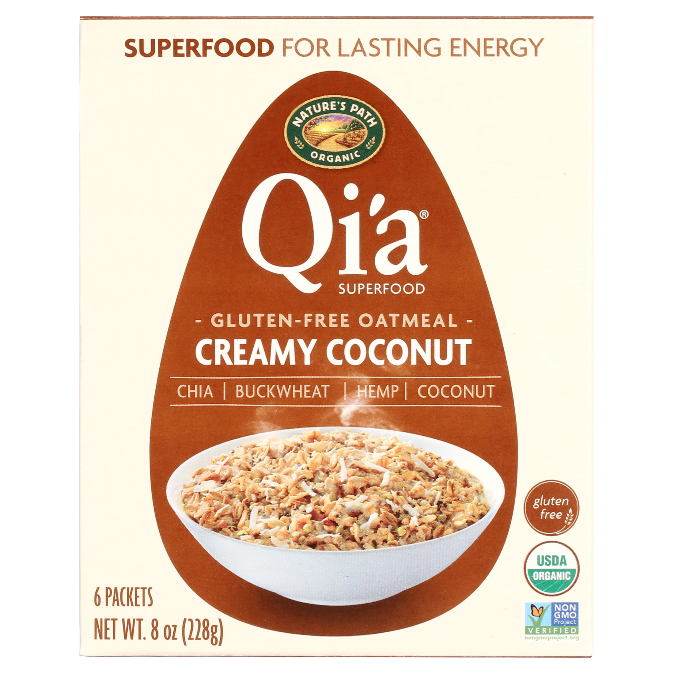 Qi'a Organic Instant Oatmeal, Gluten Free, Creamy Coconut, 1.33 oz, 6 ...