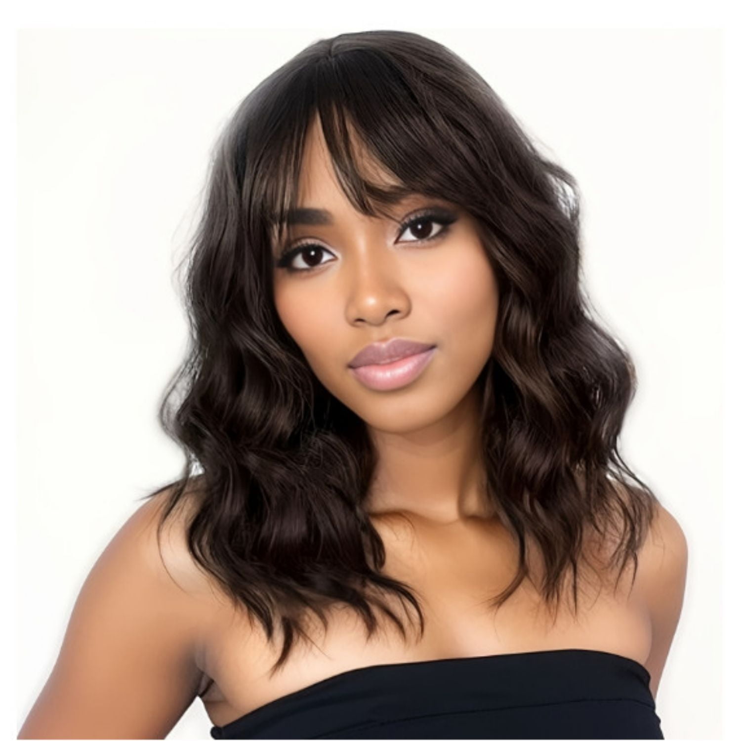 Qi bangs shoulder length short curly hair wig women's simulated wool ...