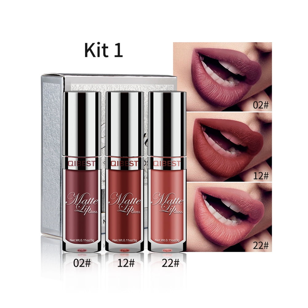 Qibest 3 Colors Set Matte Lipgloss Long Lasting Liquid Lipstick Lip