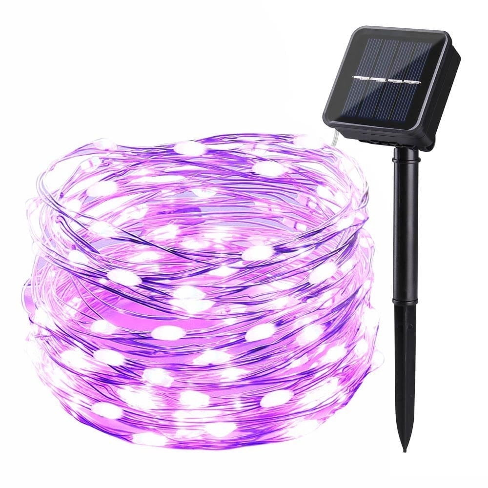 QISHI Solar Christmas Lights, 33ft 100 LED Purple Fairy String Lights ...