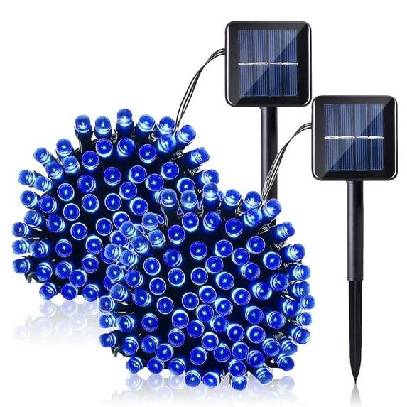 Outdoor Solar 100 LED Blue Christmas Lights, Waterproof Fairy String ...