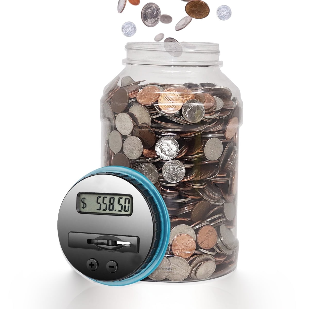 Qishi Digital Coin Counting Bank, Transparent ABS Jar, 1.8L Capacity ...