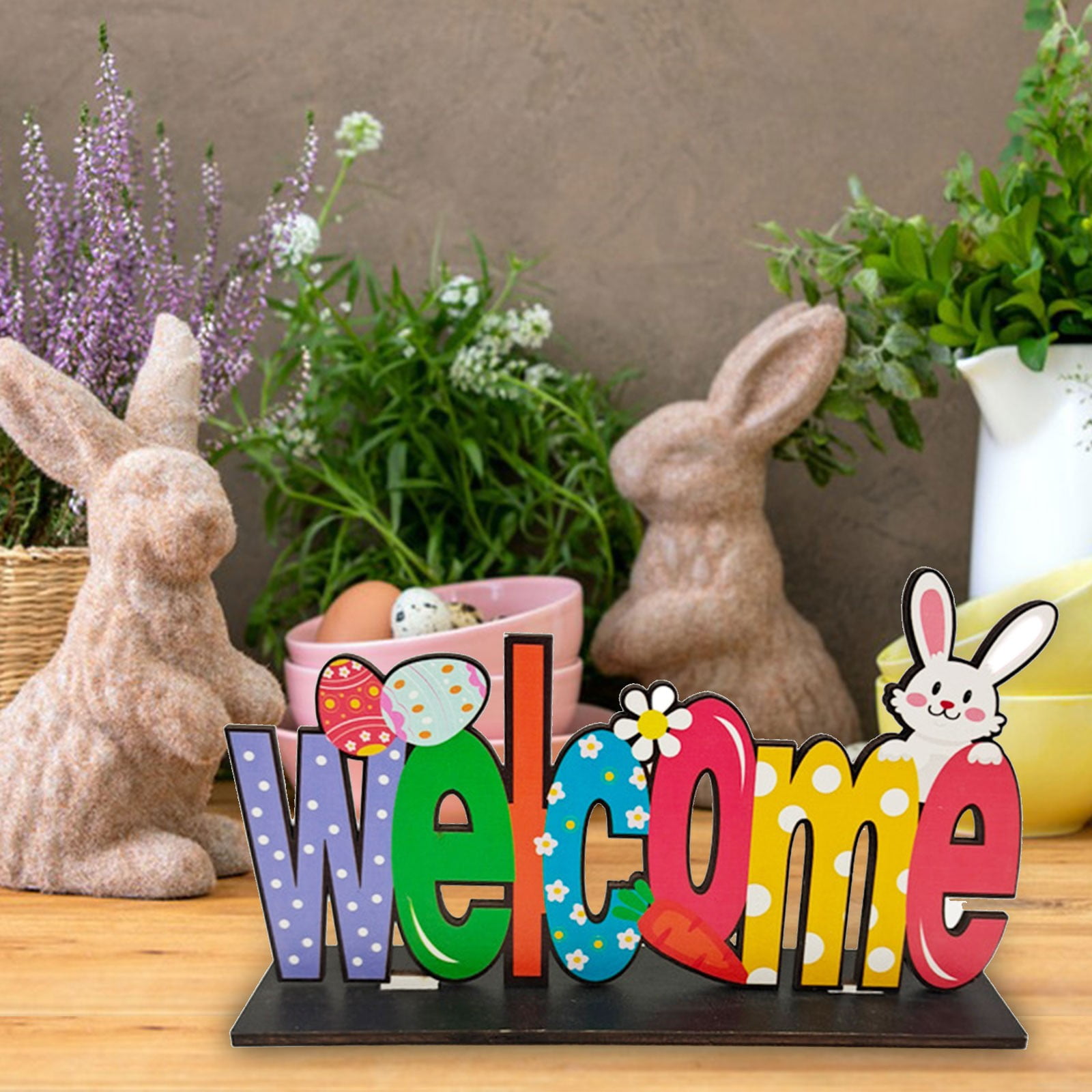 Qianduo Easter Egg Table Wooden Signs Happy Easter Block Decorations ...