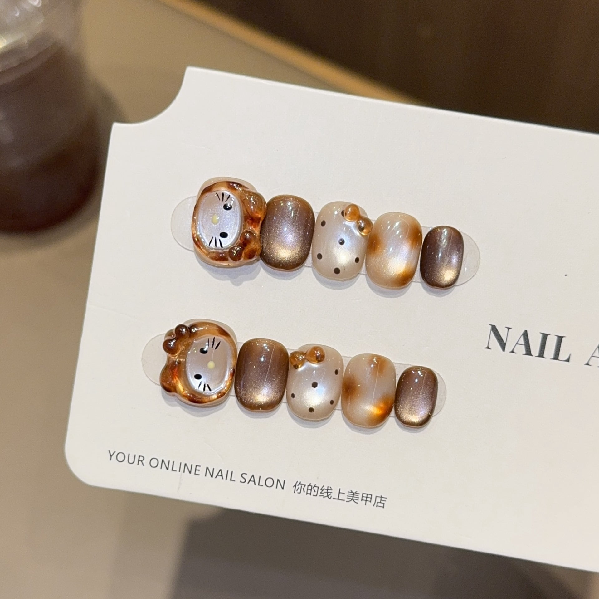 Qianfan [Pinch Kitty] Cartoon cat cat eye ins wind pure hand-worn nail ...