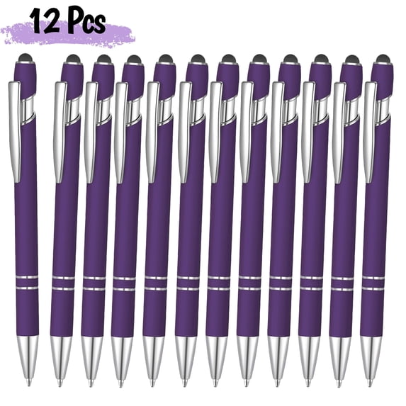 Qianfeng 12 Pcs Purple Pens with Stylus Tip, Touch Click Ballpoint Pen ...