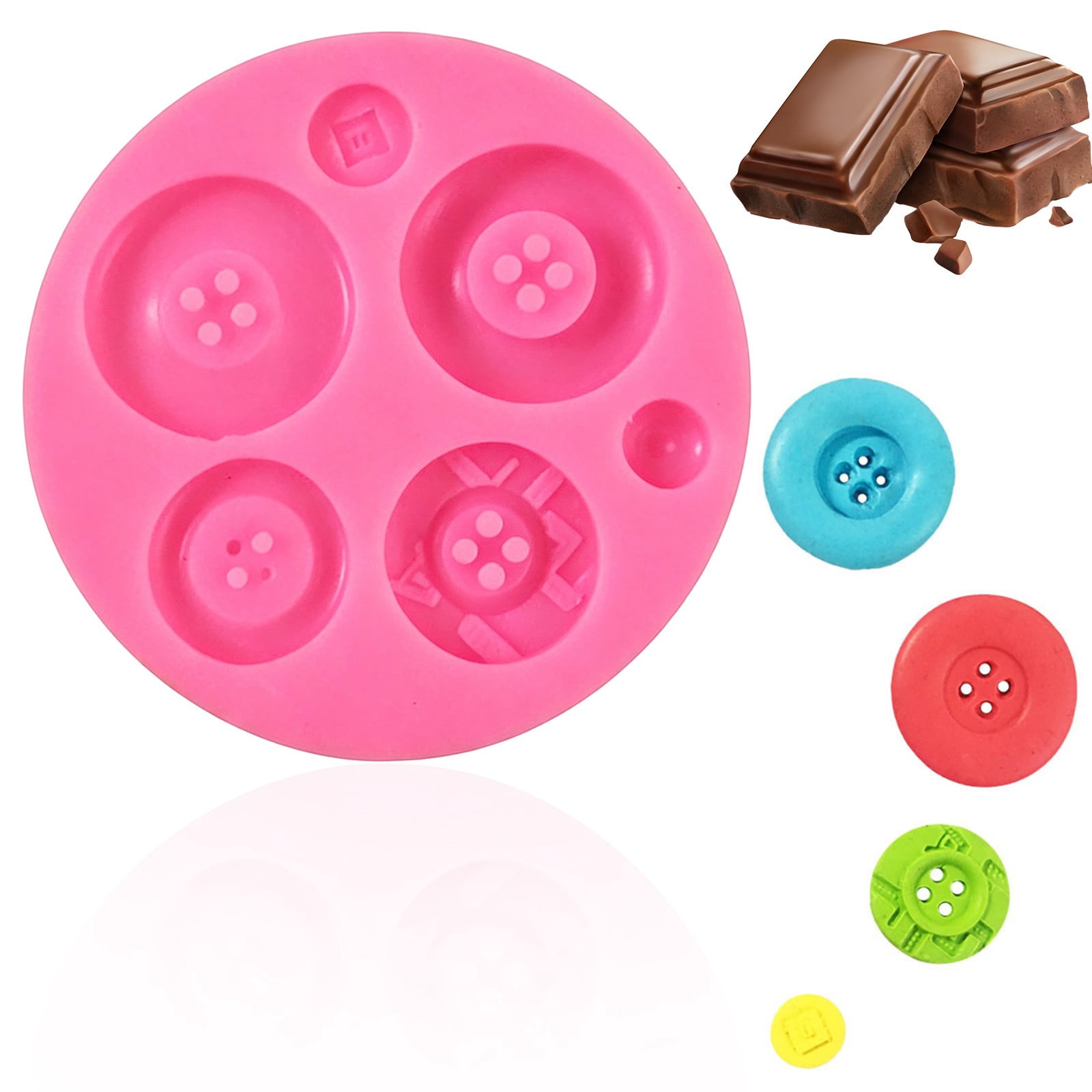 Qiangzon Button Chocolate Mold for Fondant Cupcake Topper, Non-Stick ...