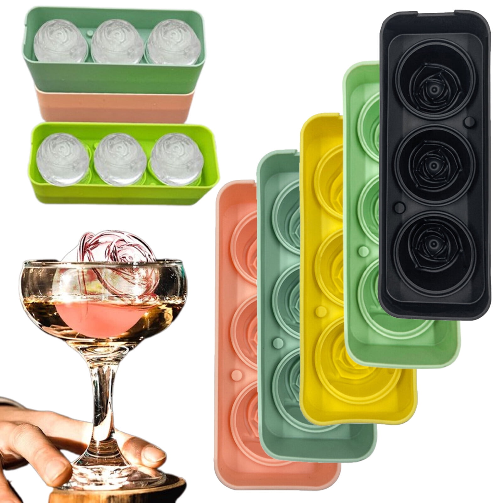 Qianha Mall 3D Rose Ice Molds 1.6 Inch,Large Ice Cube Trays,Make 3 ...