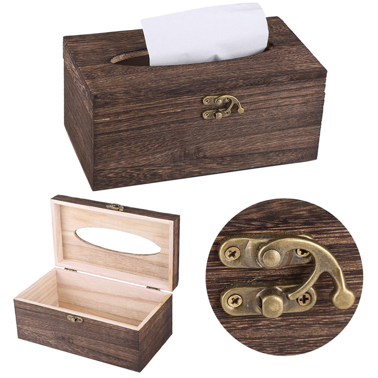 Qianha Mall Tissue Box Retro Square Wooden Boutique Tissue Holder ...