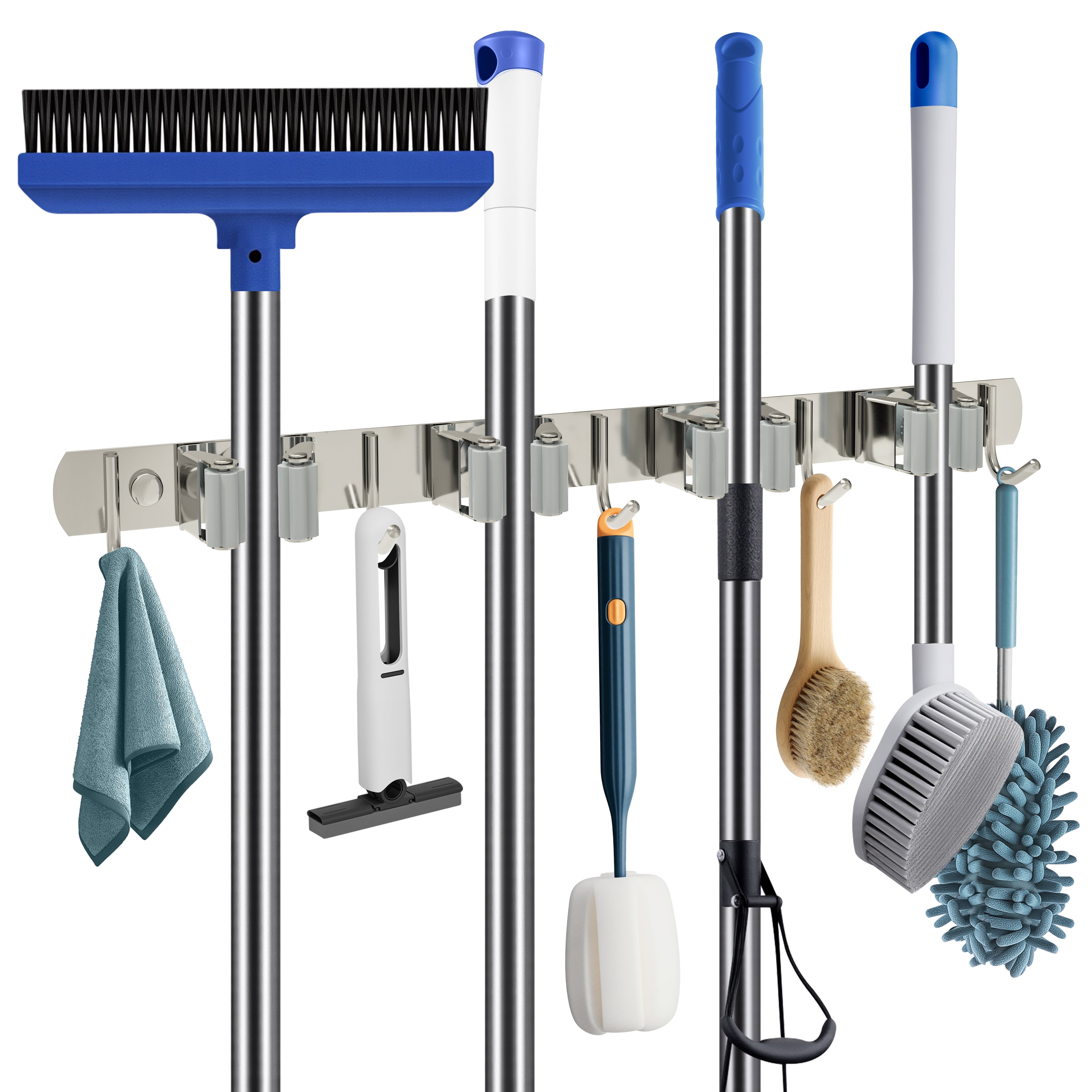 Qianruida Mop Broom Holder Wall Mounted Stainless Steel Broom and Mop Organizer Wall Hanger ...