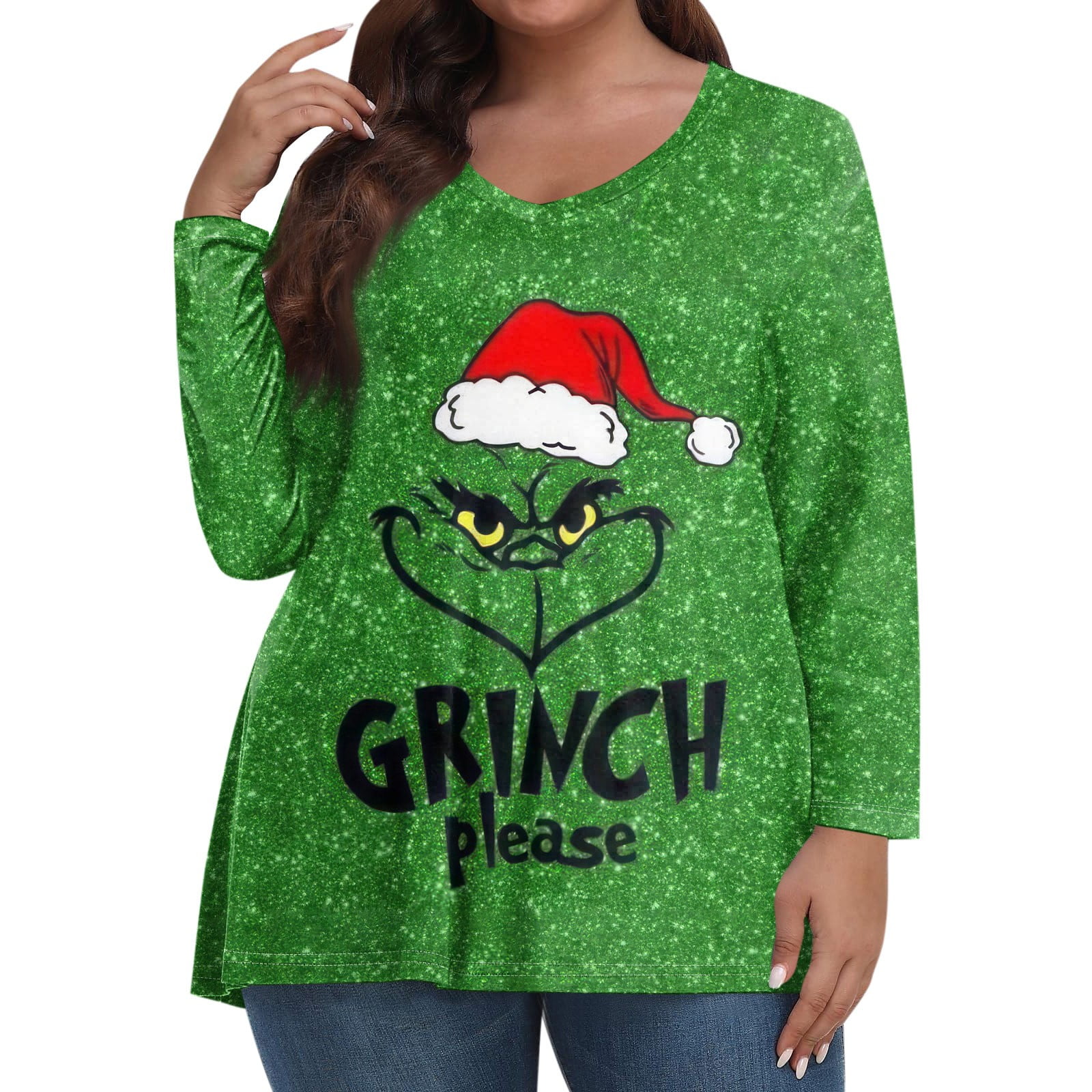 Qianvly Grinch Shirts for Women,Women's Plus Size Christmas Graphic ...