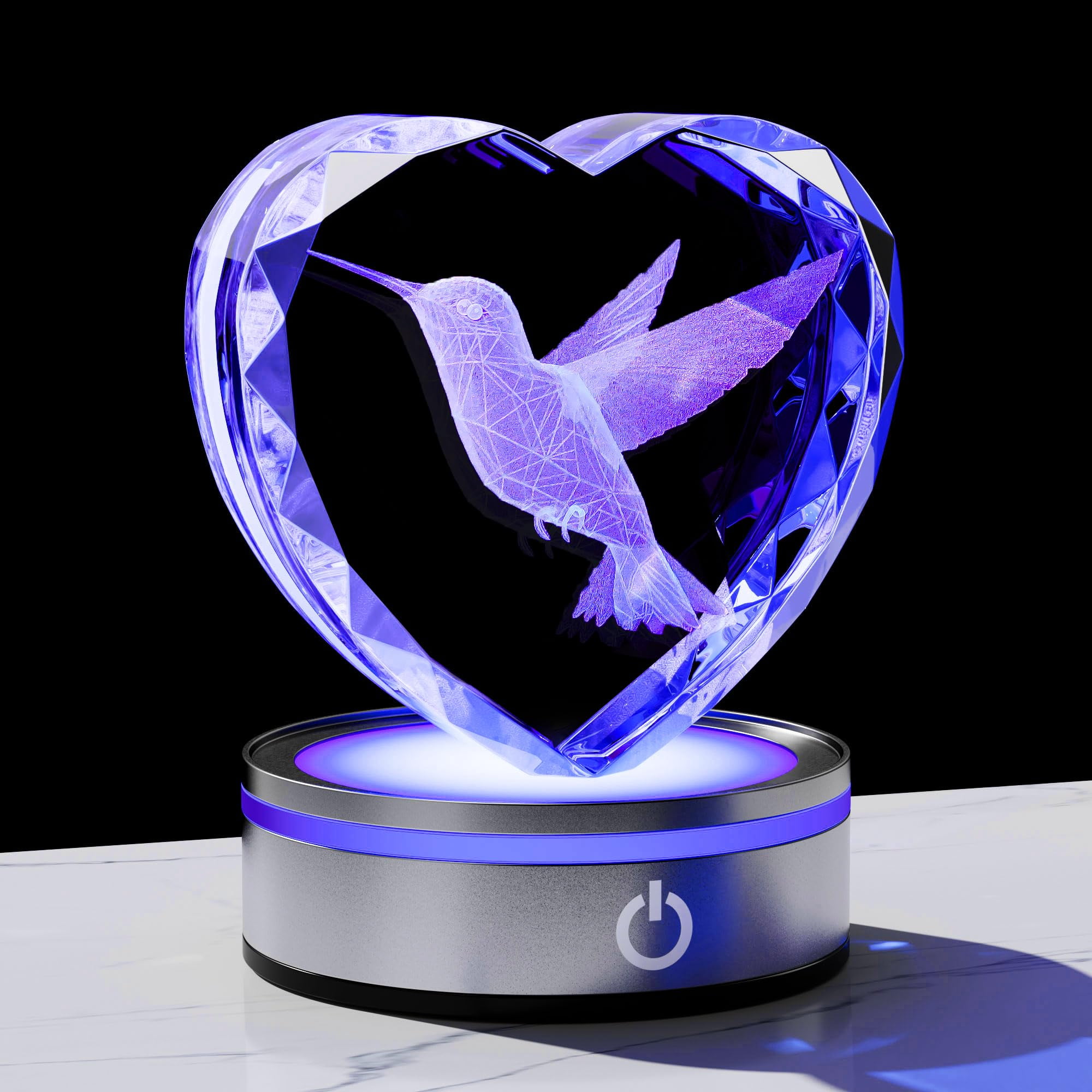 Qianwei Hummingbird Gifts for Women 3D Crystal Heart - Laser Hummingbird Decor Glass Animals ...