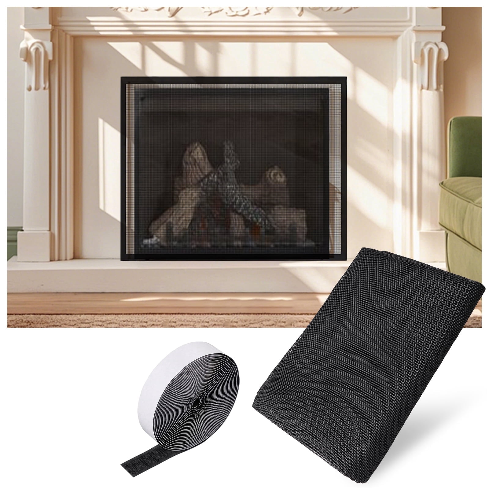 Qianwei Mesh Fireplace Cover, 29" x 45" Magnetic Fireplace Screen ...