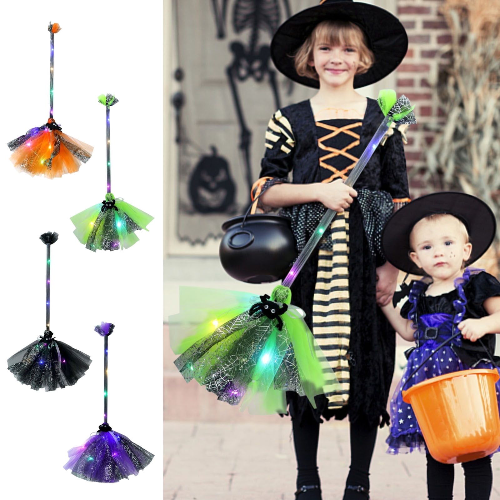 Qianying Halloween Witch Broom Plastic Witch Broomstick Led Colorful ...