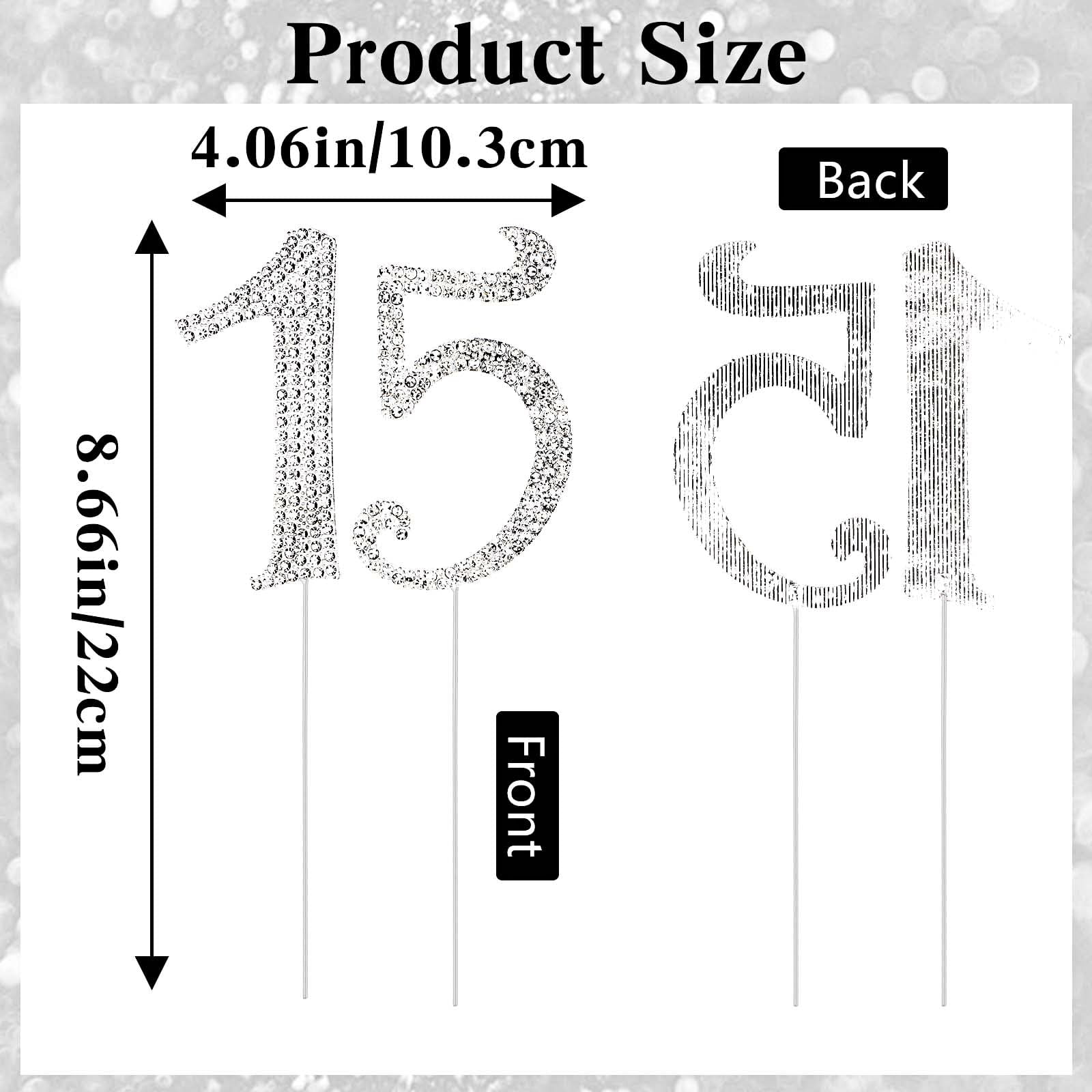 Qianyu 2 Pcs AJH3 Number 15 Cake Topper Crystal Happy 15 Fifteen Years ...