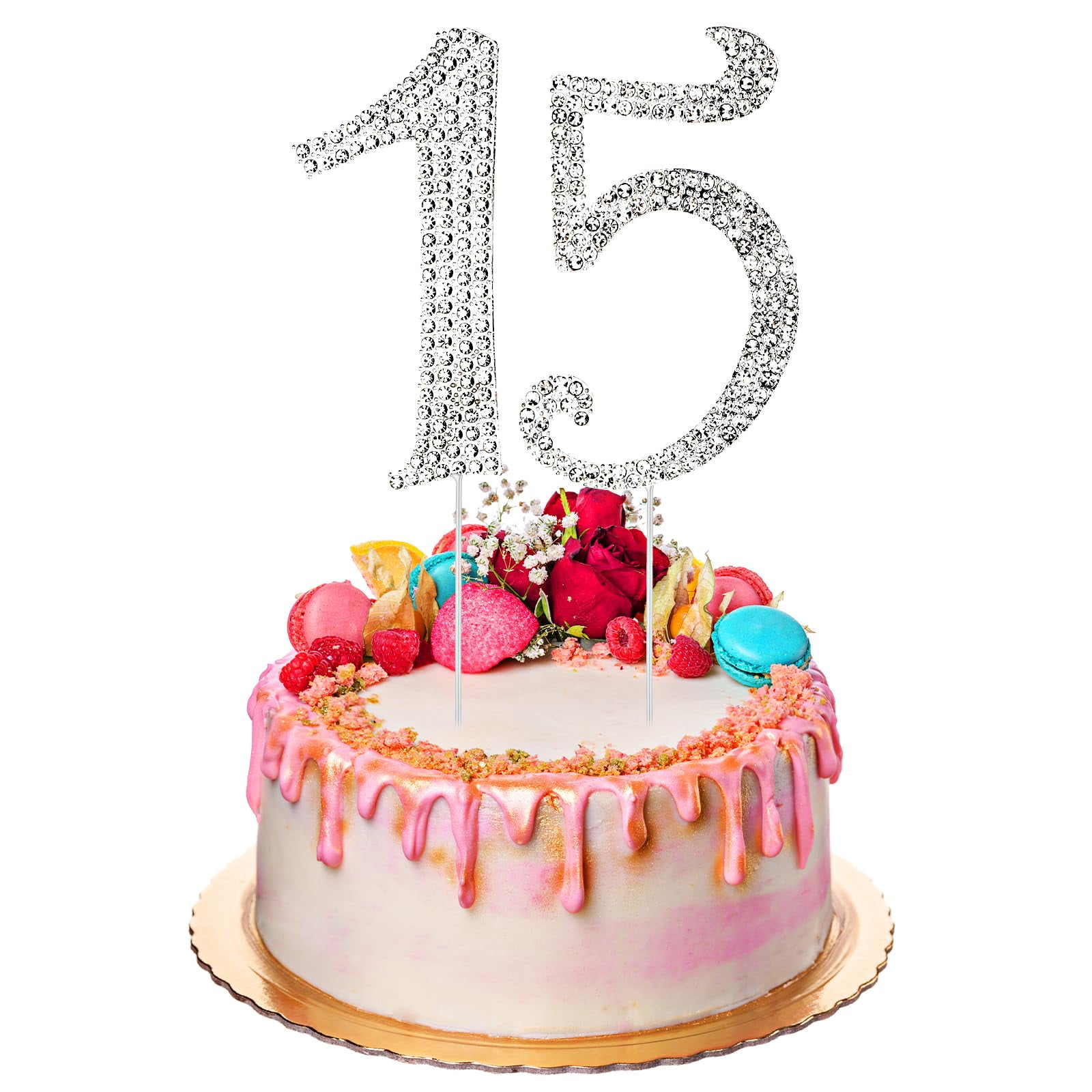 Qianyu 2 Pcs Number 15 Cake Topper H2FSDCrystal Happy 15 Fifteen Years ...