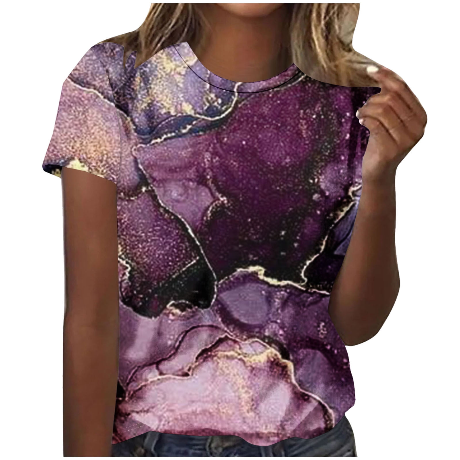 Qiaocaity Women Tops Plus Size Summer Tops Short Sleeve O-Neck Tee Tops ...